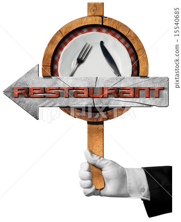 Restaurant - Arrow Sign with Hand of Waiter - Stock Illustration ...