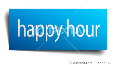 happy hour blue paper sign on white background - Stock Illustration ...