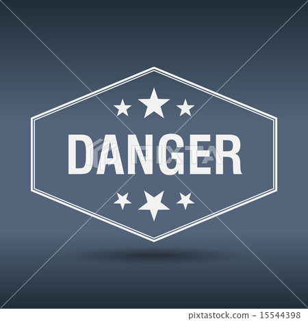 danger hexagonal white vintage retro style label - Stock Illustration ...