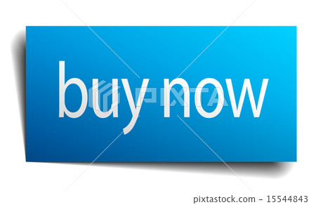 buy now blue square isolated paper sign on white - Stock Illustration ...
