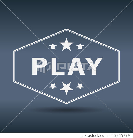 play hexagonal white vintage retro style label - Stock Illustration ...