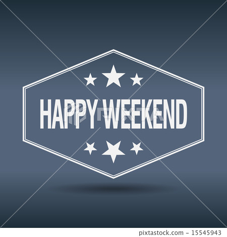 happy weekend hexagonal vintage retro style label - Stock Illustration ...