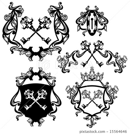 set of skeleton keys heraldry with crown and bows - Stock Illustration ...