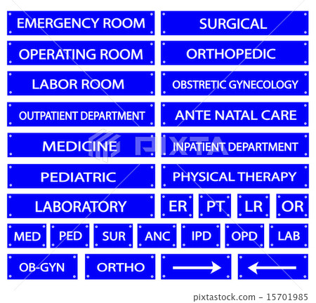 Set of Blue Hospital Sign and Medical Abbreviation - Stock Illustration ...