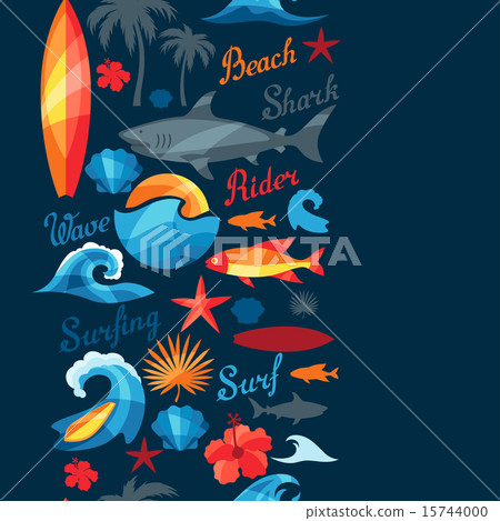 Seamless pattern with surfing design elements... - Stock Illustration ...