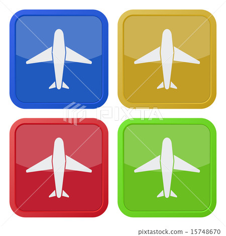 set of four square icons with airplane - Stock Illustration [15748670 ...