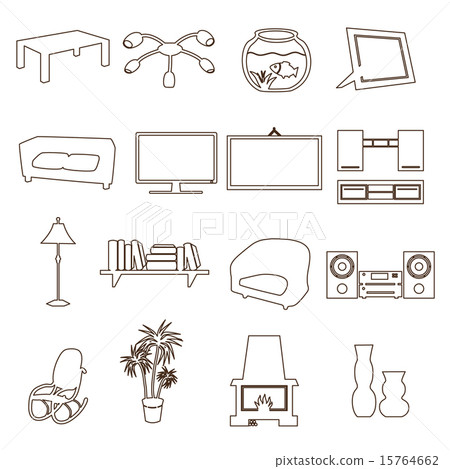 living room simple outline icons set eps10 - Stock Illustration ...