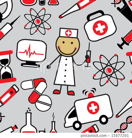 Cartoon seamless background with medical icons - Stock Illustration ...