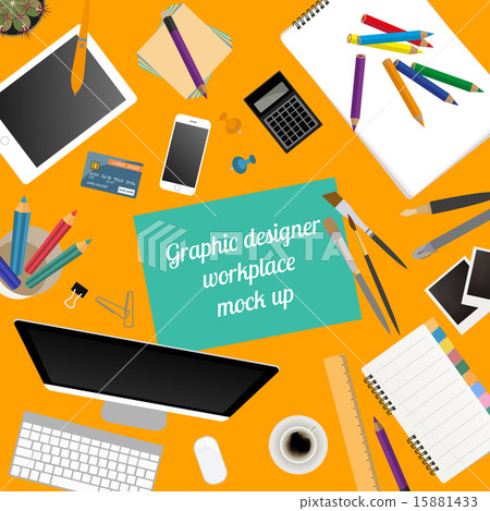 Workspace of the graphic designer. Mock up - Stock Illustration ...