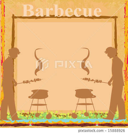 man cooking on his barbecue - Invitation card - Stock Illustration ...