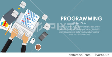 Programming Coding Concept Flat Background... - Stock Illustration ...