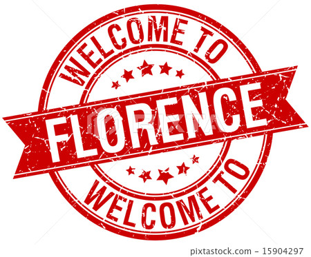 welcome to Florence red round ribbon stamp - Stock Illustration ...