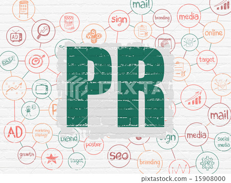 Marketing concept: PR on wall background - Stock Illustration [15908000 ...