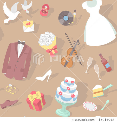 Modern flat seamless wedding pattern - Stock Illustration [15915958 ...