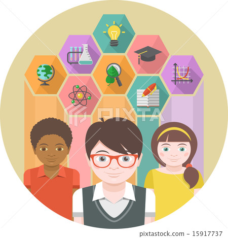 Kids with school icons - Stock Illustration [15917737] - PIXTA