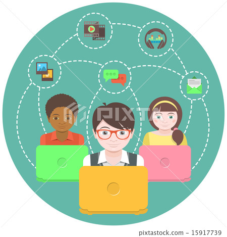 Kids and Social networking flat concept - Stock Illustration [15917739 ...