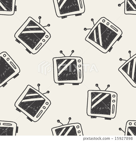 television doodle drawing seamless pattern - Stock Illustration ...