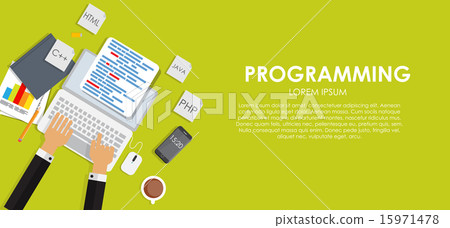 Programming Coding Concept Flat Background... - Stock Illustration ...