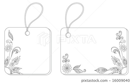 Tags with floral pattern, contours - Stock Illustration [16009040] - PIXTA