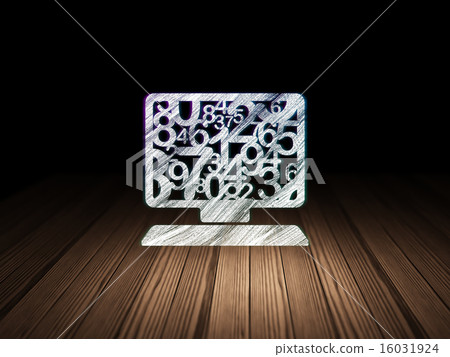 Learning concept: Computer Pc in grunge dark room - Stock Illustration ...