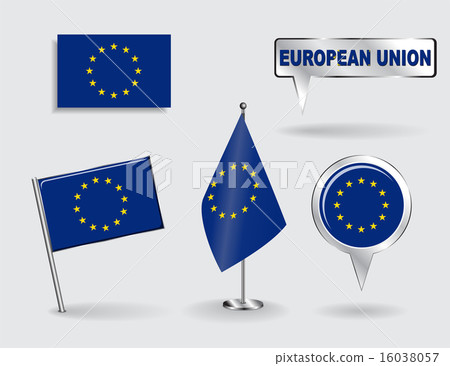 Set of European Union pin, icon and map pointer... - Stock Illustration ...