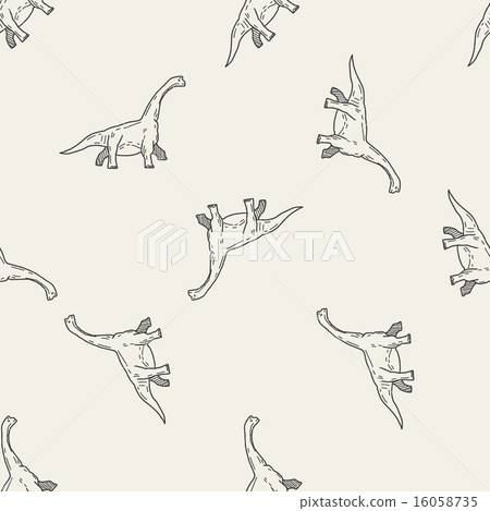 Brontosaurus dinosaur doodle seamless pattern... - Stock Illustration ...