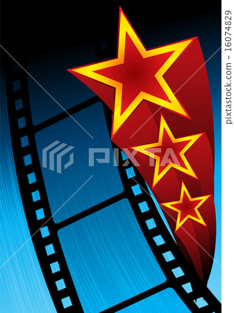 Poster with film and stars on blue background - Stock Illustration ...