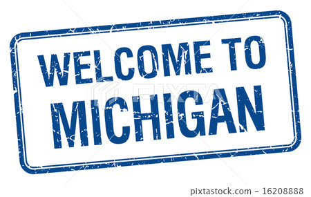 welcome to Michigan blue grunge square stamp - Stock Illustration ...