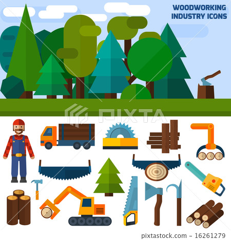 Woodworking Industry Icons - Stock Illustration [16261279] - PIXTA