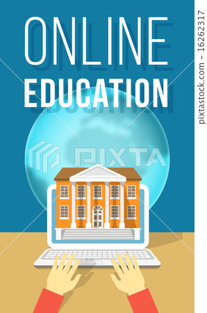 Online Education using Computer Flat Concept - Stock Illustration ...