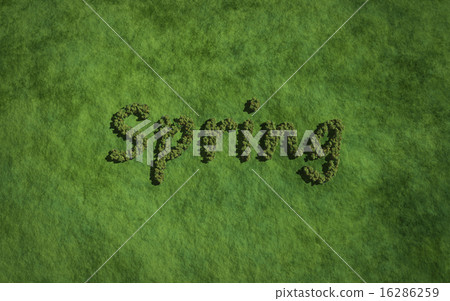 spring text tree with grass background - Stock Illustration [16286259 ...