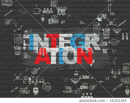 Business concept: Integration on wall background - Stock Illustration ...