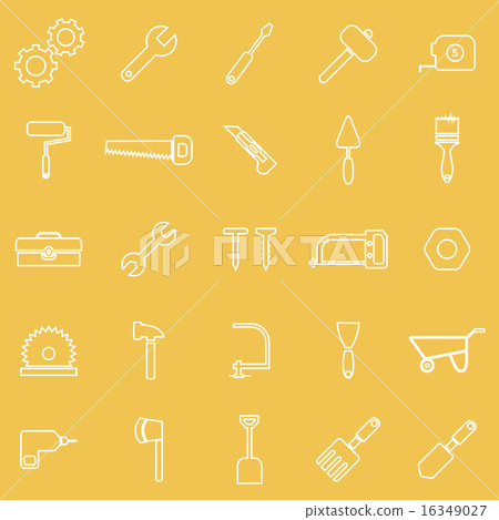 Tool line icons on yellow background - Stock Illustration [16349027 ...