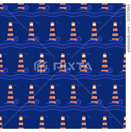 Seamless sea pattern. Lighthouse with blue wave - Stock Illustration ...