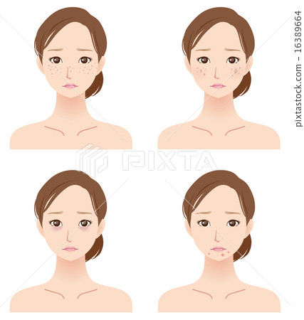 40's female beauty skin trouble face set - Stock Illustration [16389664 ...