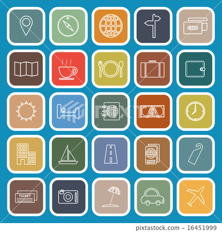 Travel line flat icons on blue background - Stock Illustration ...