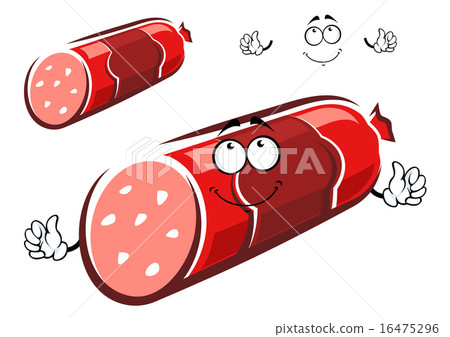 Cartoon salami sausage stick with red label - Stock Illustration ...