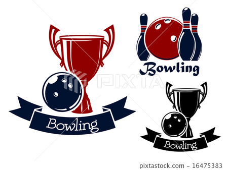 Bowling game icons with balls, ninepins and trophy - Stock Illustration ...