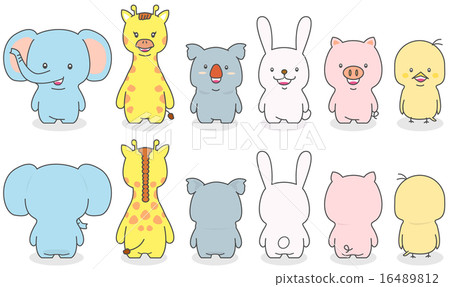 Six animal species set in front and back - Stock Illustration [16489812 ...