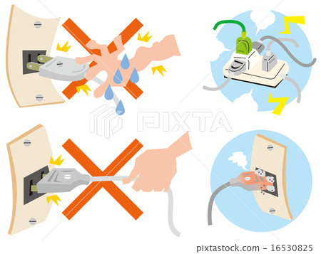 Dangerous electricity, outlet use cut 4 types... - Stock Illustration ...