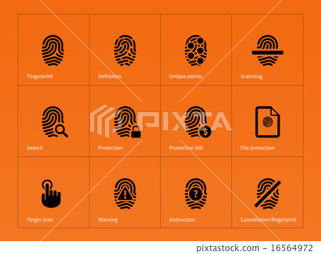 Security finger print icons on orange background. - Stock Illustration ...