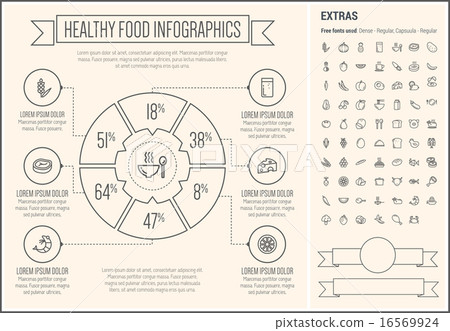 Healthy Food Line Design Infographic Template - Stock Illustration ...