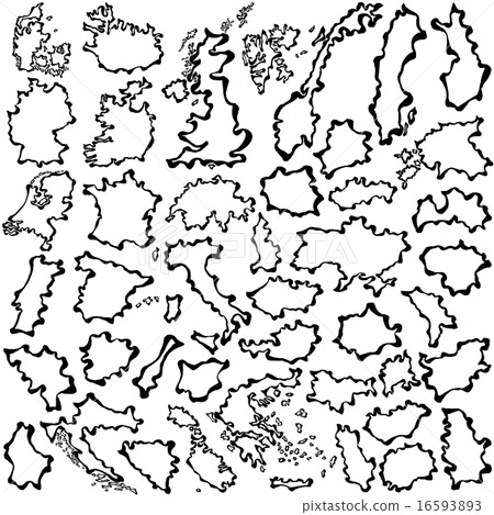 European countries map brush illustration - Stock Illustration ...