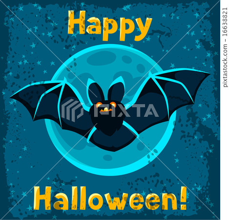 Happy halloween greeting card with flying bat - Stock Illustration ...