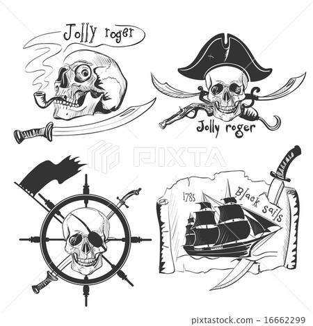 Labels pirate theme hand drawing - Stock Illustration [16662299] - PIXTA