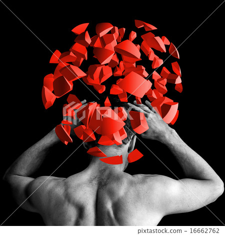 Strong man with red brain explosion on black, 3d - Stock Illustration ...