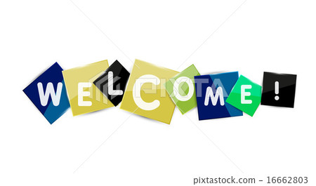Welcome word on color square paper pieces - Stock Illustration ...