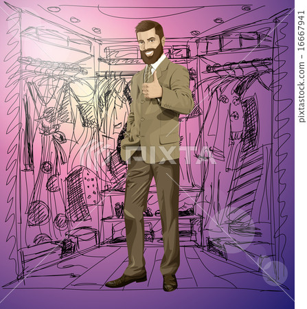 Vector Business Man With Beard Shows Well Done - Stock Illustration ...
