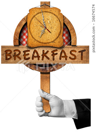 Breakfast Time - Sign with Hand of Chef - Stock Illustration [16674574 ...