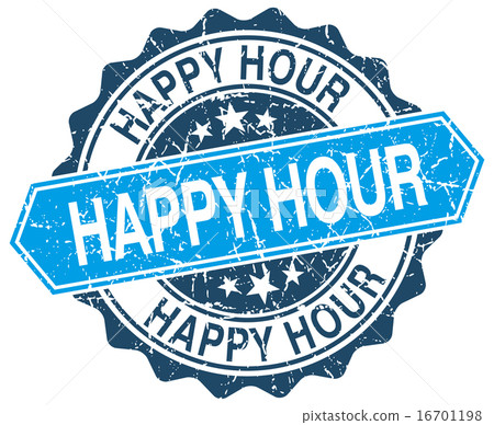 happy hour blue round grunge stamp on white - Stock Illustration ...